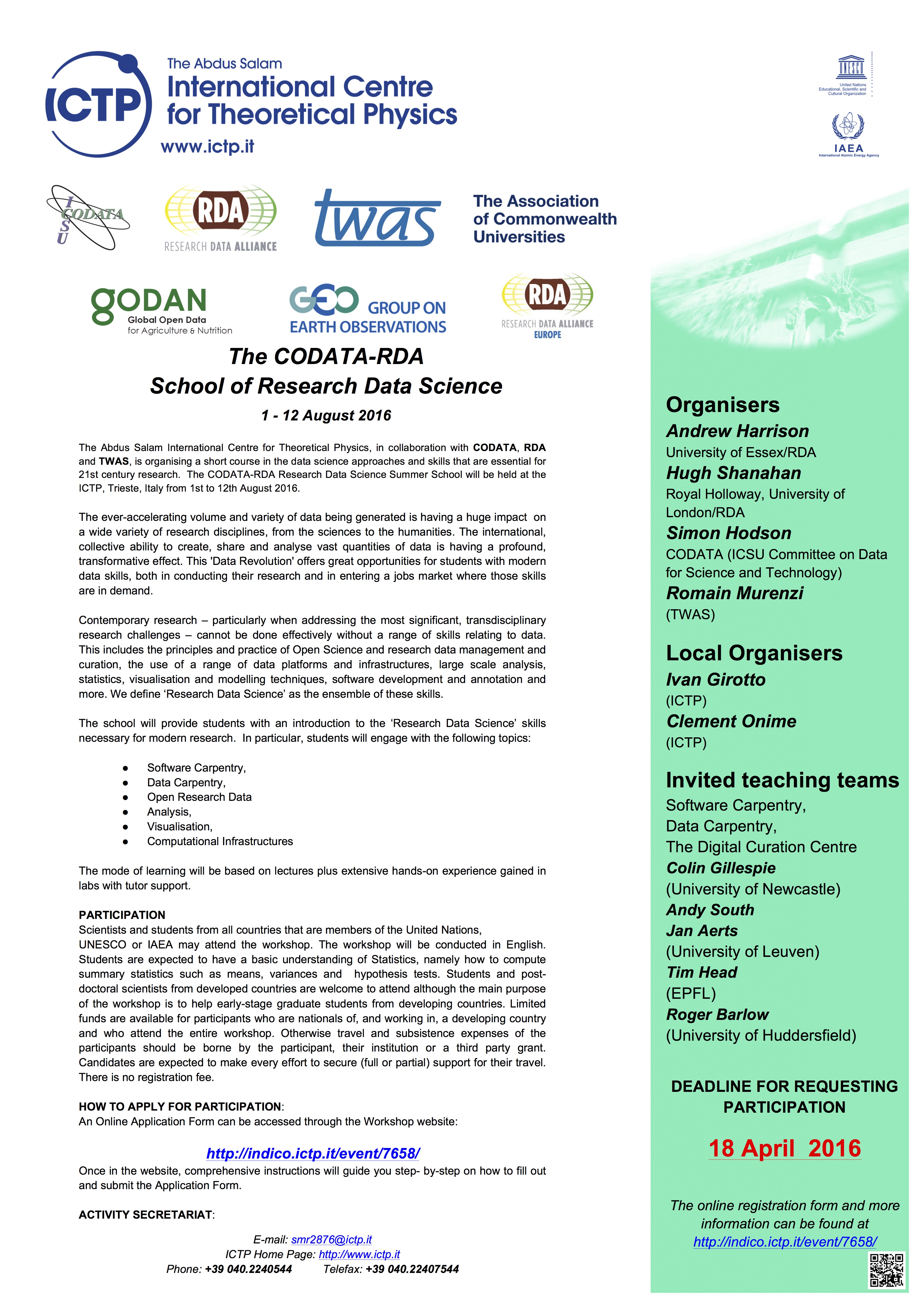 2016 CODATA-RDA School of Research Data Science - CODATA, Committee on ...